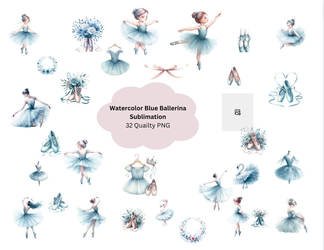 Watercolor Blue Ballerina Sublimation Ballerina Clipart Cute Ballet ...