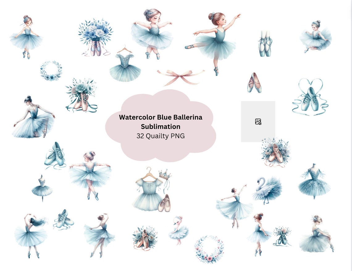 Watercolor Blue Ballerina Sublimation Ballerina Clipart Cute Ballet ...