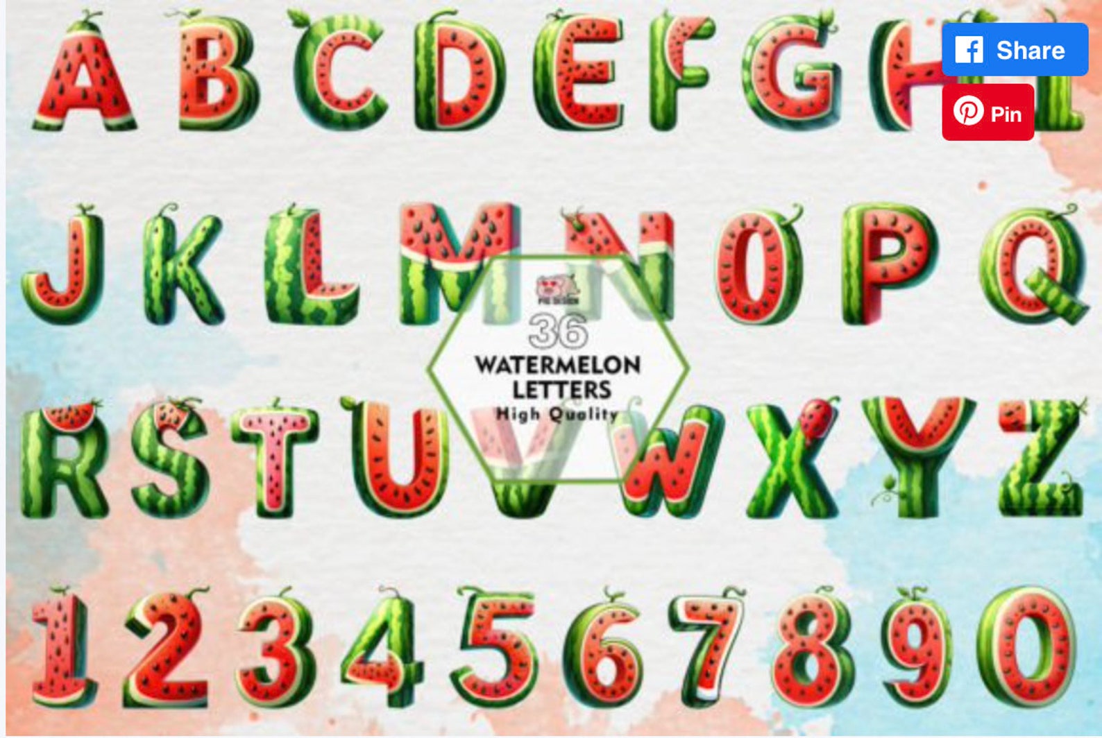 Watermelon Letters Sublimation Clipart Watermelon Letters PNG SVG ...