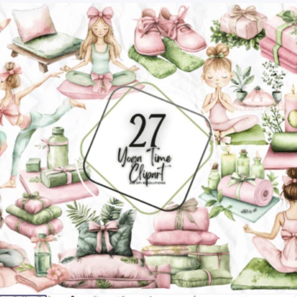 Yoga Serenity Art Design Bundle Blissful Yoga Watercolor Clipart Bundle ...