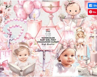 First Communion Watercolor Clipart Bundle Digital Religious ...