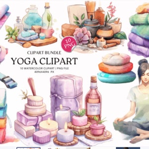 Cute Watercolor Yoga Clipart Bundle Yoga Watercolor Clipart Bundle 10 ...