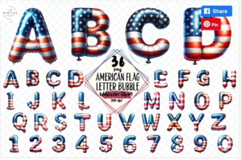 American Flag Letter Bubble Clipart PNG USA Flag Patriotic Doodle ...