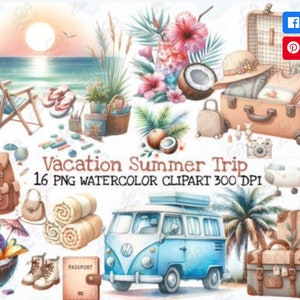 Vacation Summer Trip Clipart PNG Watercolor Island Adventure Clipart ...