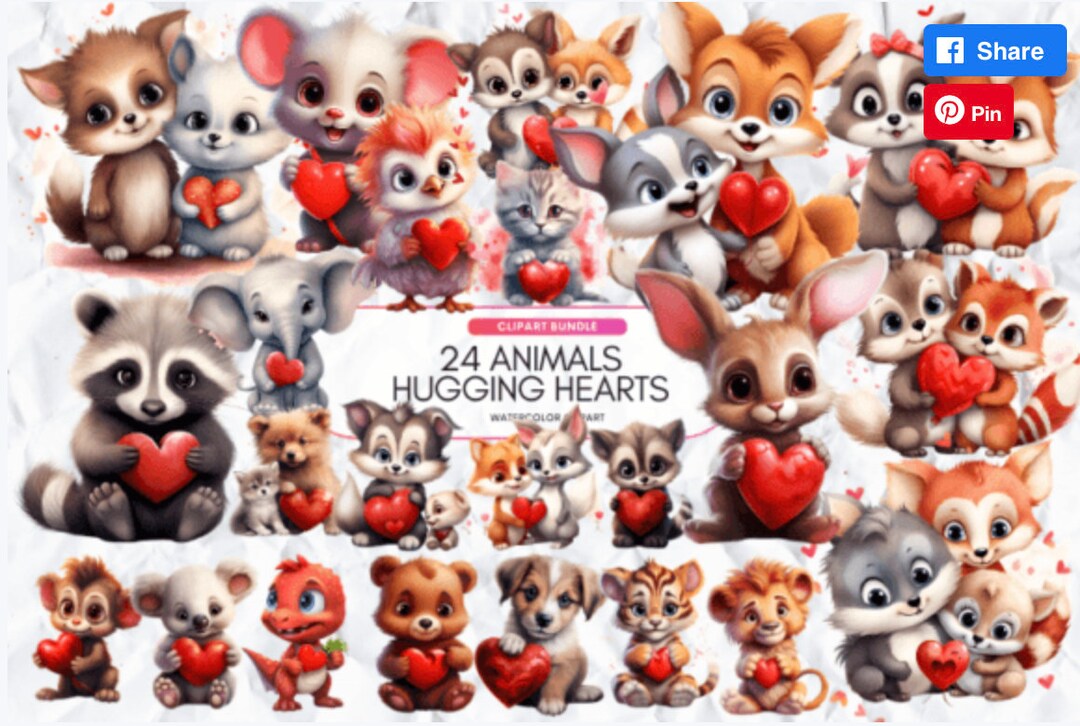 Animals Hugging Heart Clipart Romantic Animal Clipart Romantic Couple ...