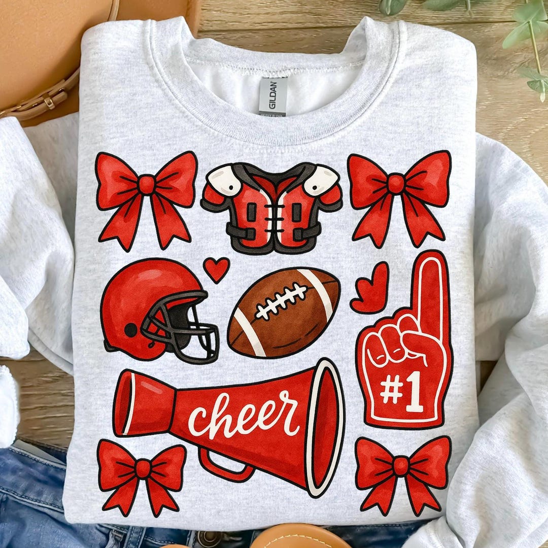 Red Cheerleader Football PNG, Game Day Bows, Megaphone, Helmet, Foam ...