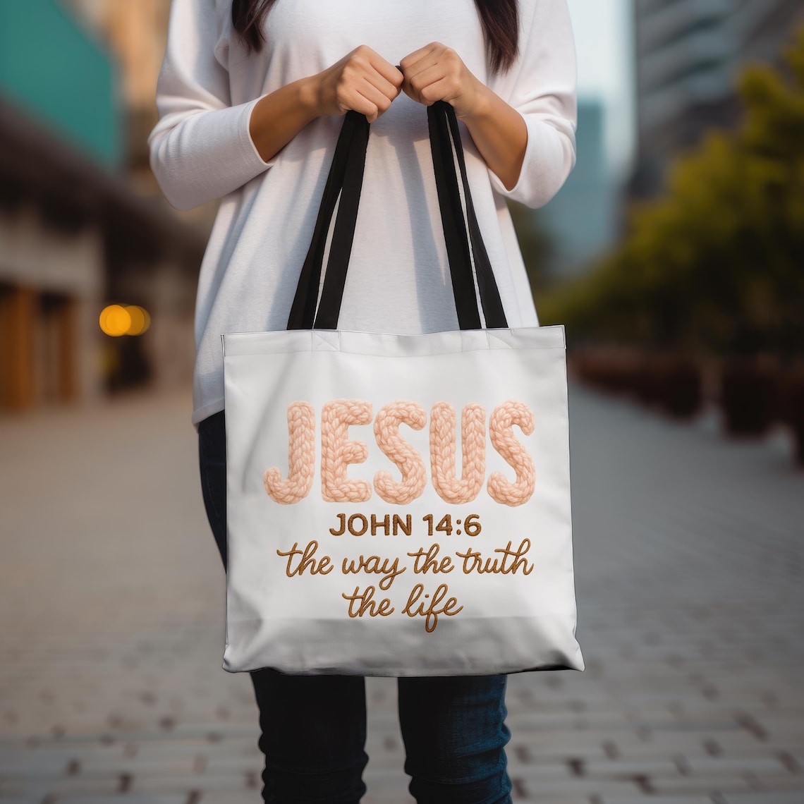 Jesus John 14:6 Tufted Yarn Christian PNG, Cozy Knitted Bible Verse ...