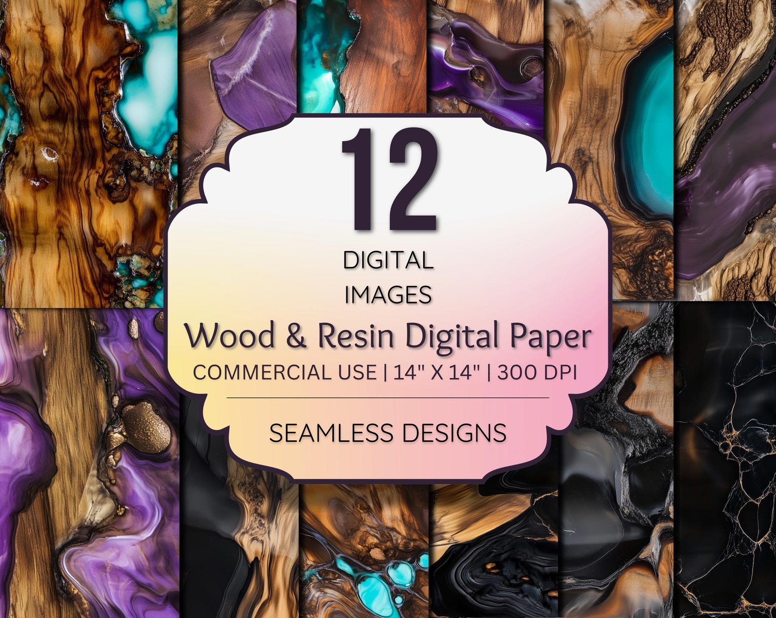 Wood and Resin Digital Paper, Seamless River Patterns, 12 JPG, 4K, 300 ...