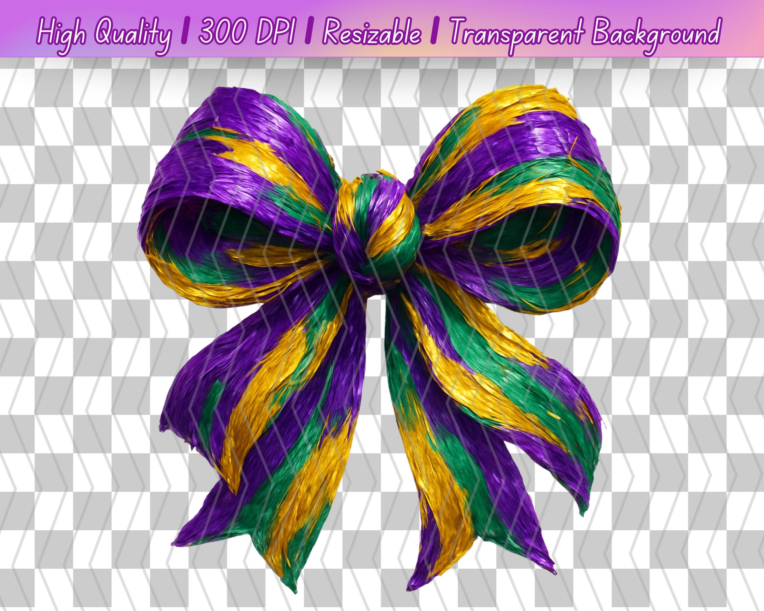 Mardi Gras Bow PNG Purple Green Gold Ribbon Clipart • Glossy Painted ...