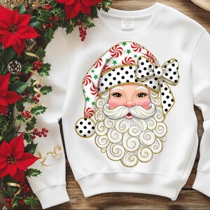 Cute Santa Claus PNG With Polka Dot Bow and Peppermint Hat, Christmas ...