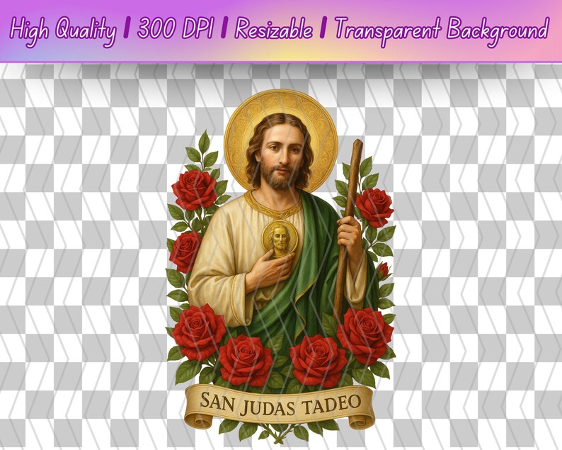 San Judas Tadeo PNG, Saint Jude Thaddeus Religious Clipart With Red ...