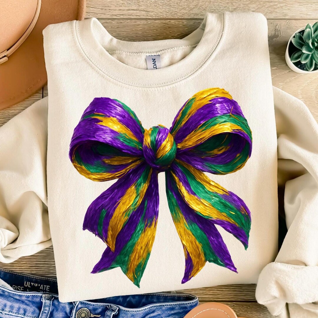 Mardi Gras Bow PNG Purple Green Gold Ribbon Clipart • Glossy Painted ...