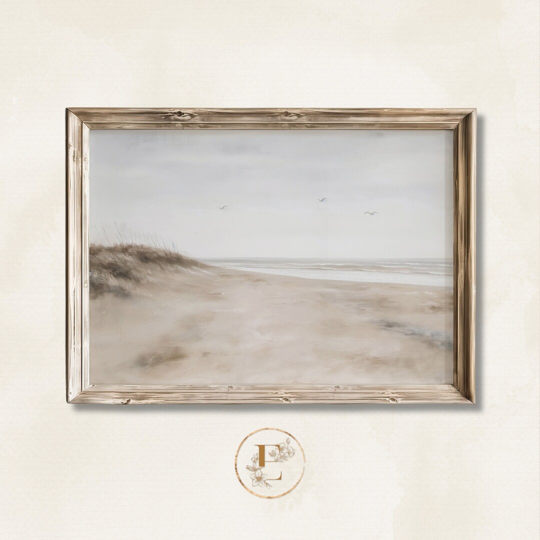Coastal Dune Landscape Artwork Neutral Beach Scene Painting, Rustic ...
