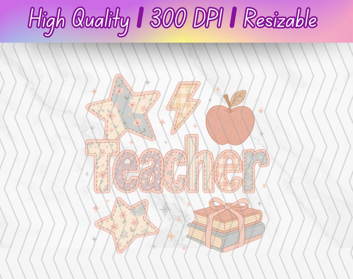 Pastel Teacher PNG, Cute Patchwork Sublimation Design, Floral and ...