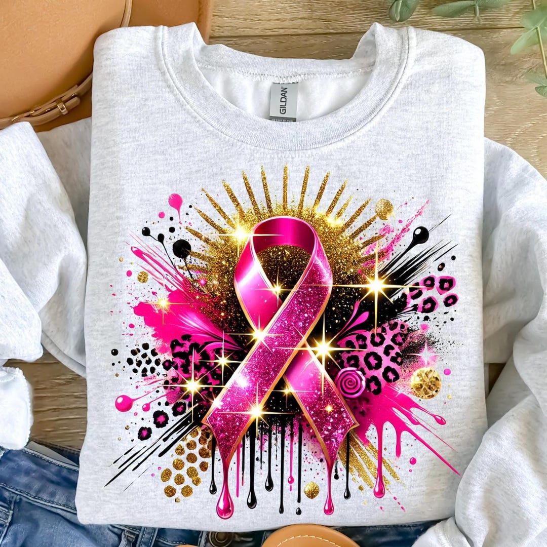 Breast Cancer Awareness Ribbon PNG: Glitter Leopard Print (digital ...