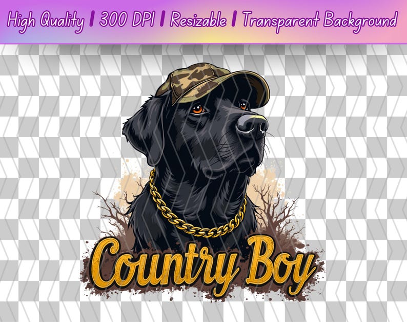 Country Boy Black Lab PNG: Camo Hat Hunting Dog Sublimation (digital ...