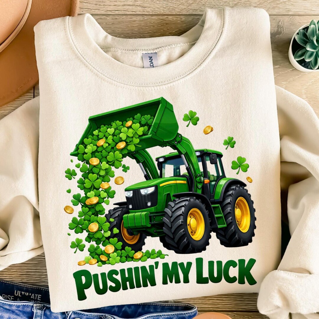 St Patrick’s Day Tractor PNG, Pushin My Luck Design, Shamrock Tractor ...