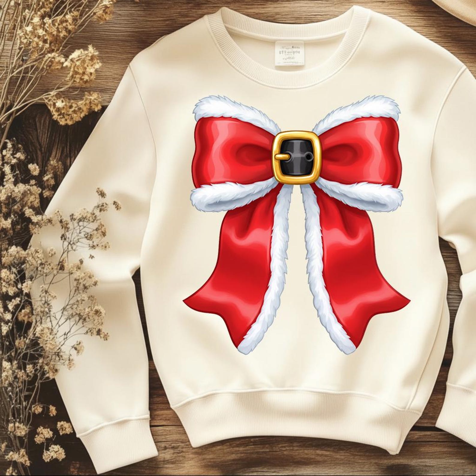 Santa Bow Christmas Sweatshirt - Holiday Party Outfit, Festive Winter ...