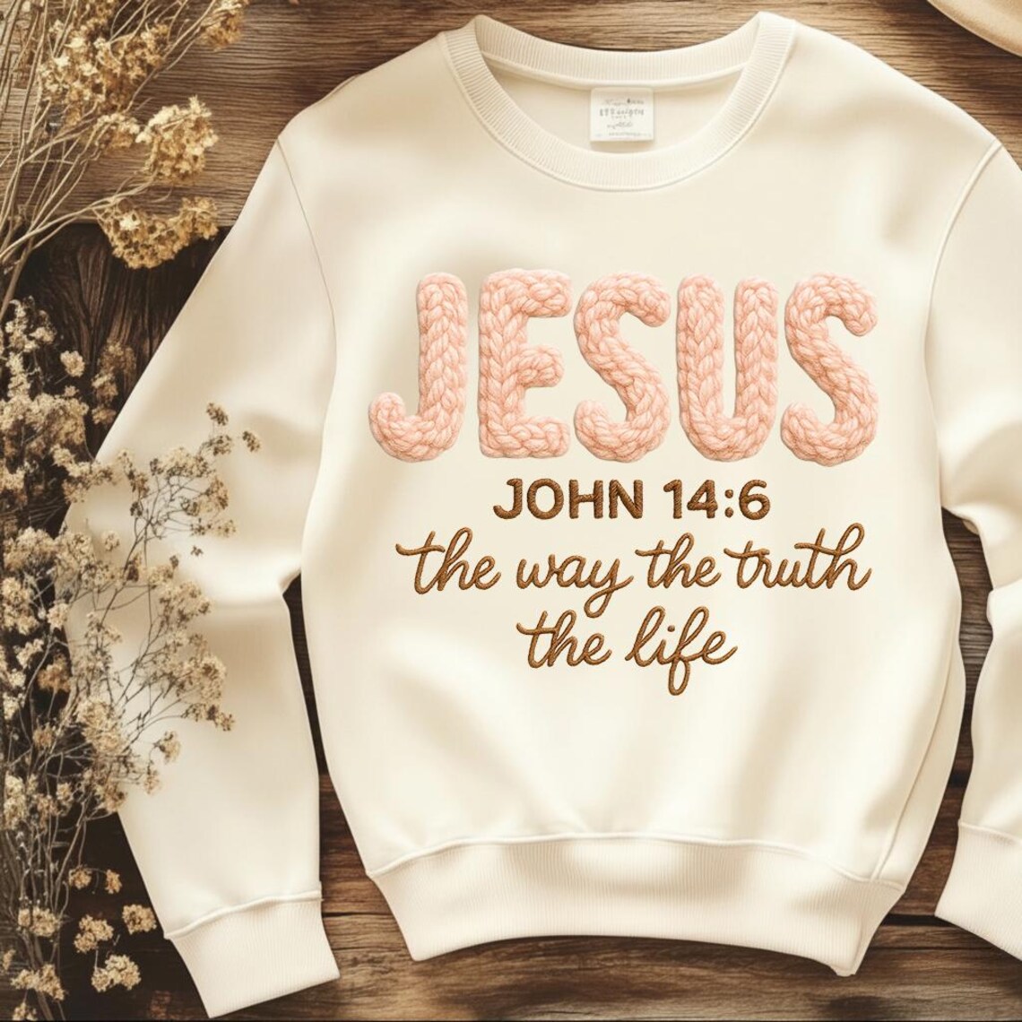 Jesus John 14:6 Tufted Yarn Christian PNG, Cozy Knitted Bible Verse ...