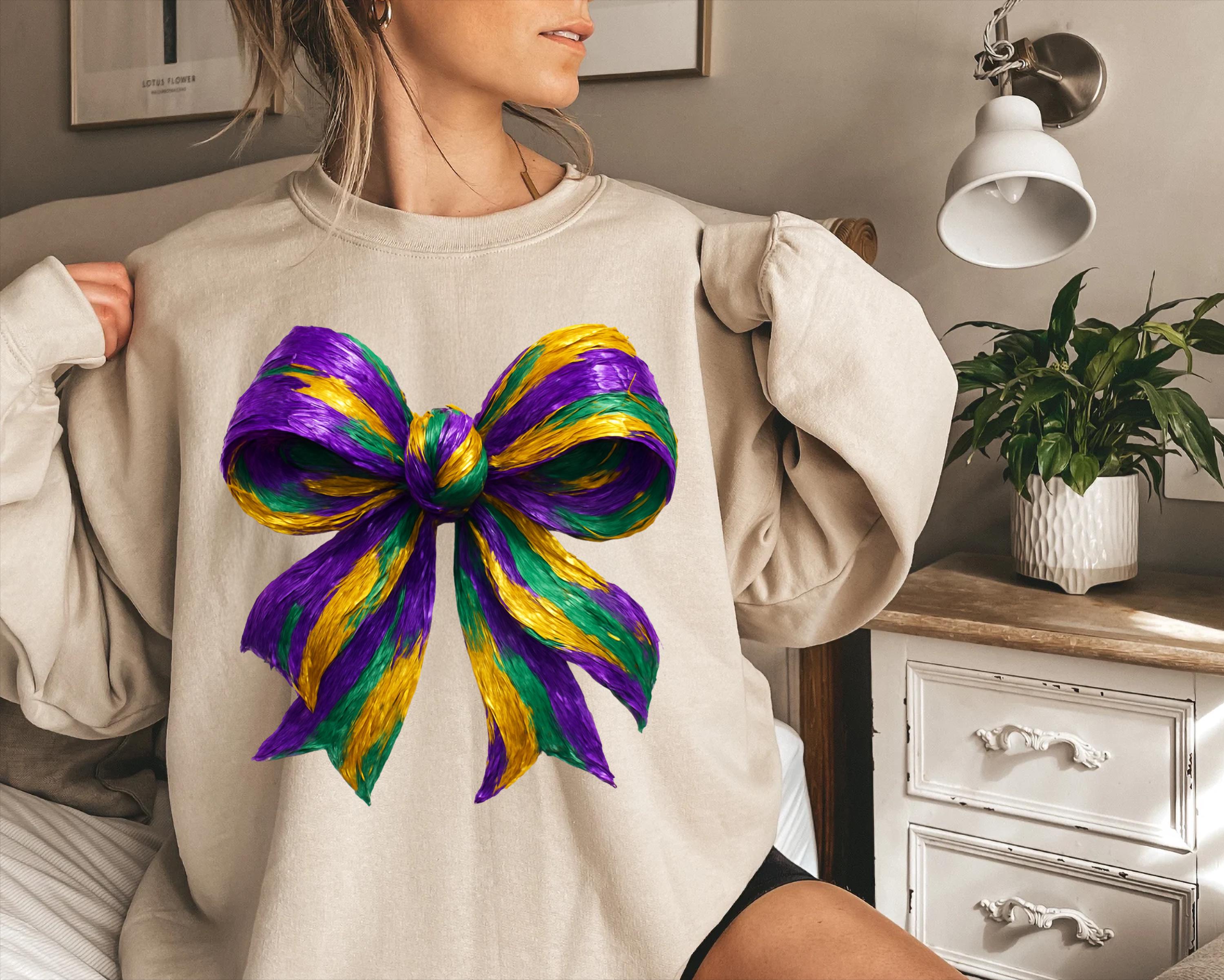 Mardi Gras Bow PNG Purple Green Gold Ribbon Clipart • Glossy Painted ...