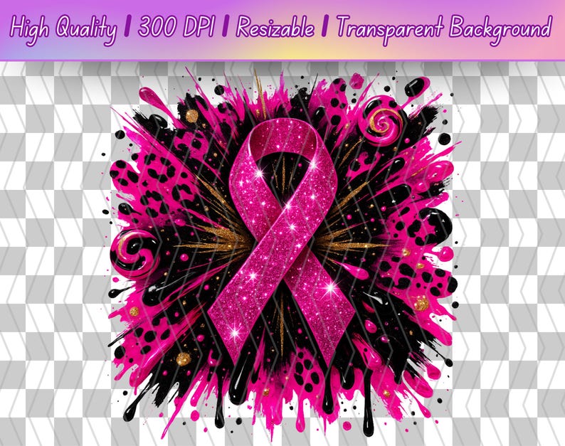 Pink Ribbon PNG | Breast Cancer Awareness Sublimation Design | Glitter ...