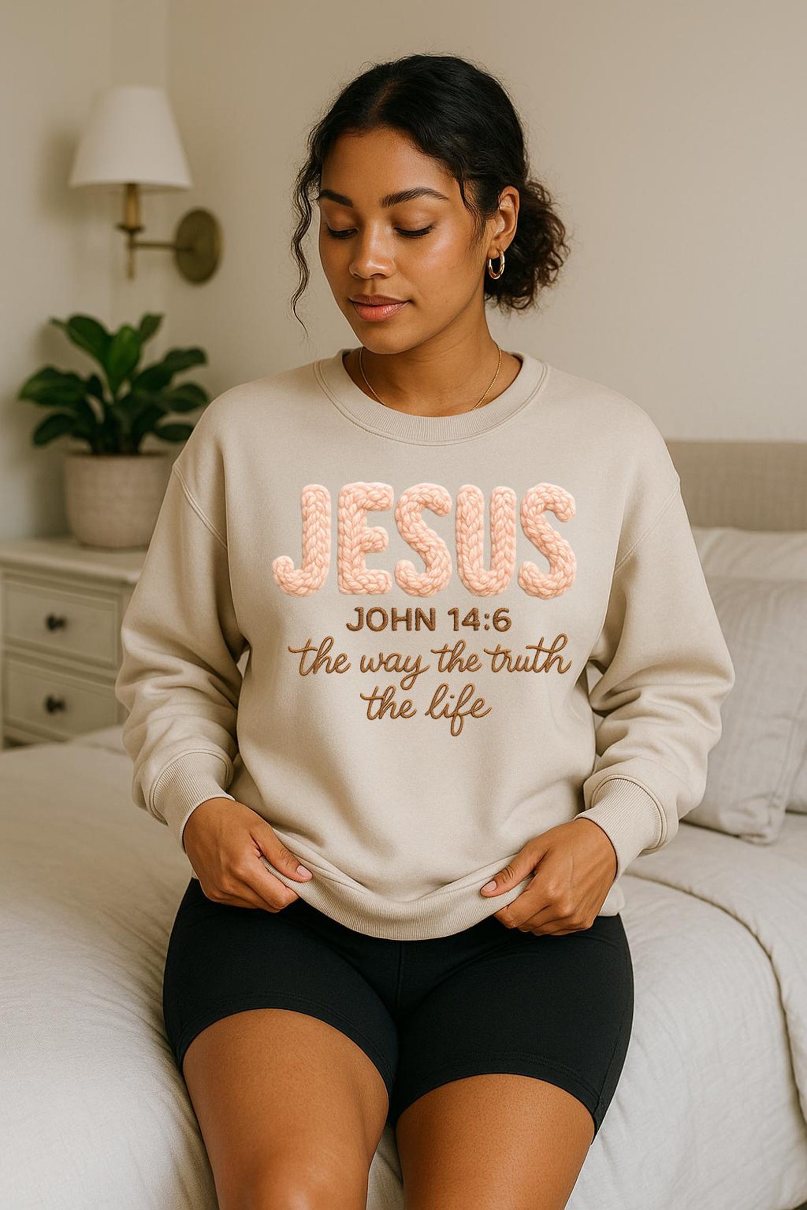 Jesus John 14:6 Tufted Yarn Christian PNG, Cozy Knitted Bible Verse ...