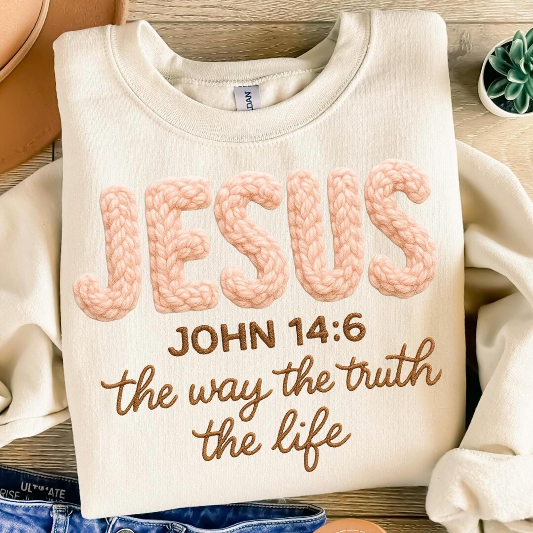 Jesus John 14:6 Tufted Yarn Christian PNG, Cozy Knitted Bible Verse ...