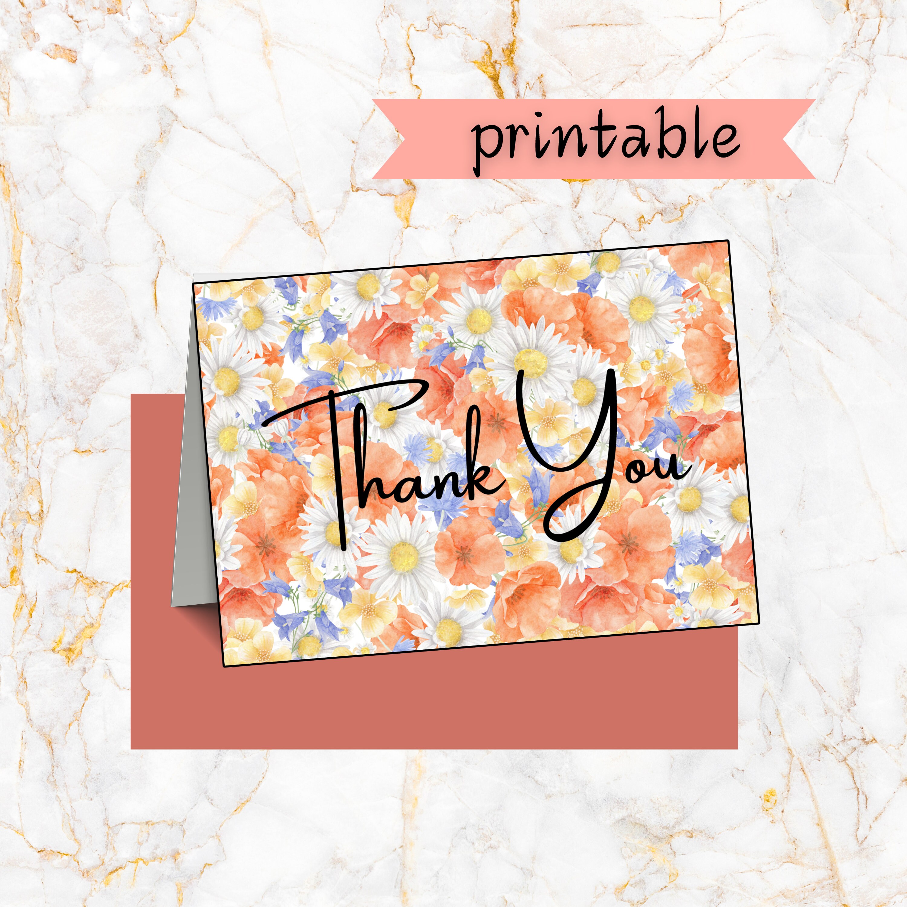 Digital Thank You Card Printable Thank You Card Flower Gratitude Card ...