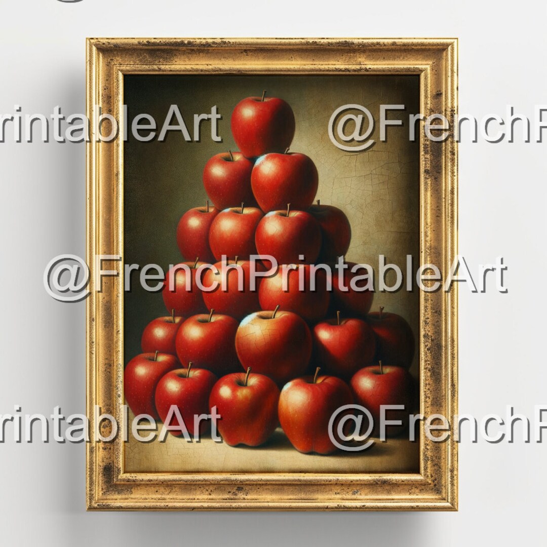 Vintage Red Apple Pyramid Wall Art Antique Fruit Oil Painting PRINTABLE ...