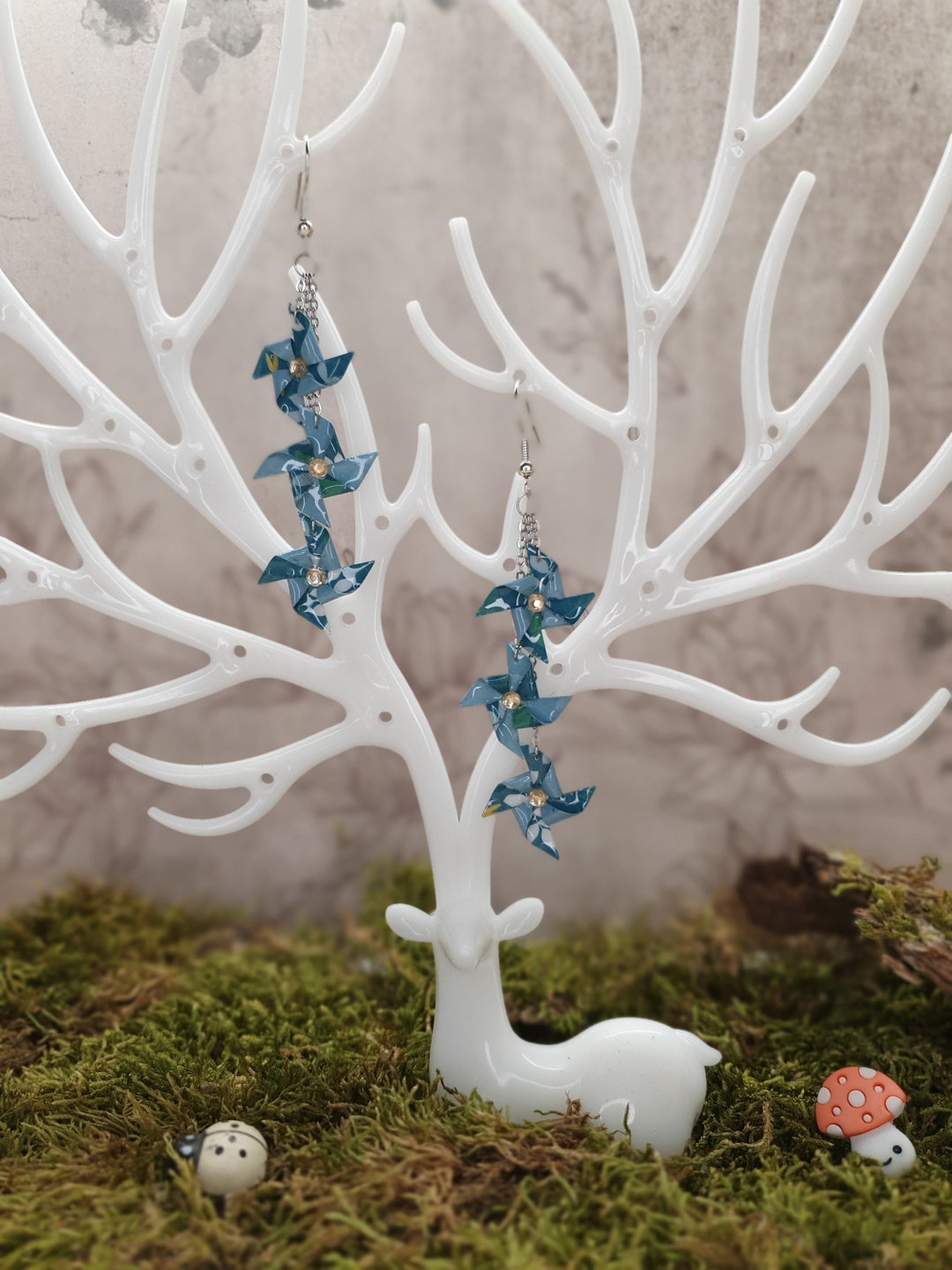 Origami Windmill Resined Cluster Propeller Earrings With Rhinestones - Etsy