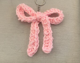 Pink Handmade Crochet Charm Bow Keychain. Coquette Keychain. - Etsy