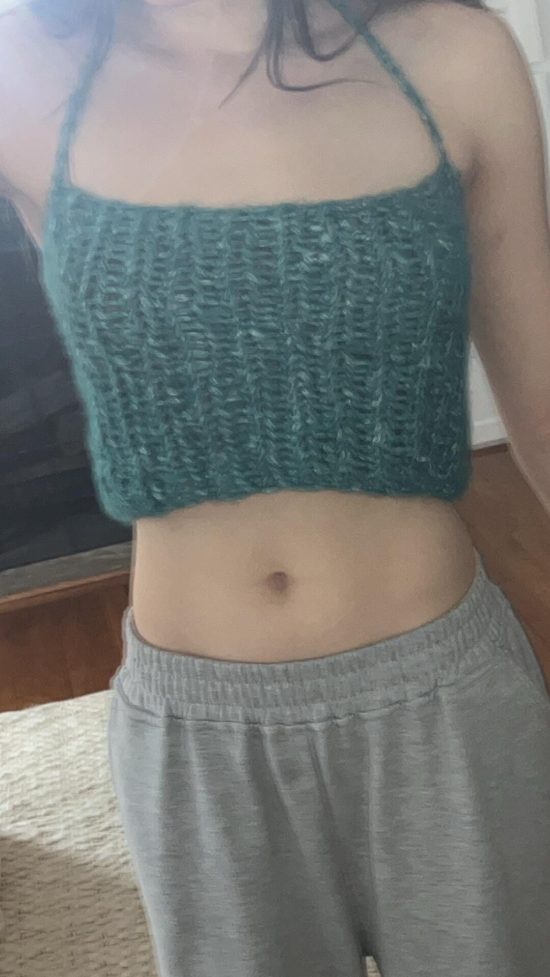 Handmade Crochet Teal Ribbed Crop Tank Top With Halter Tie - Etsy