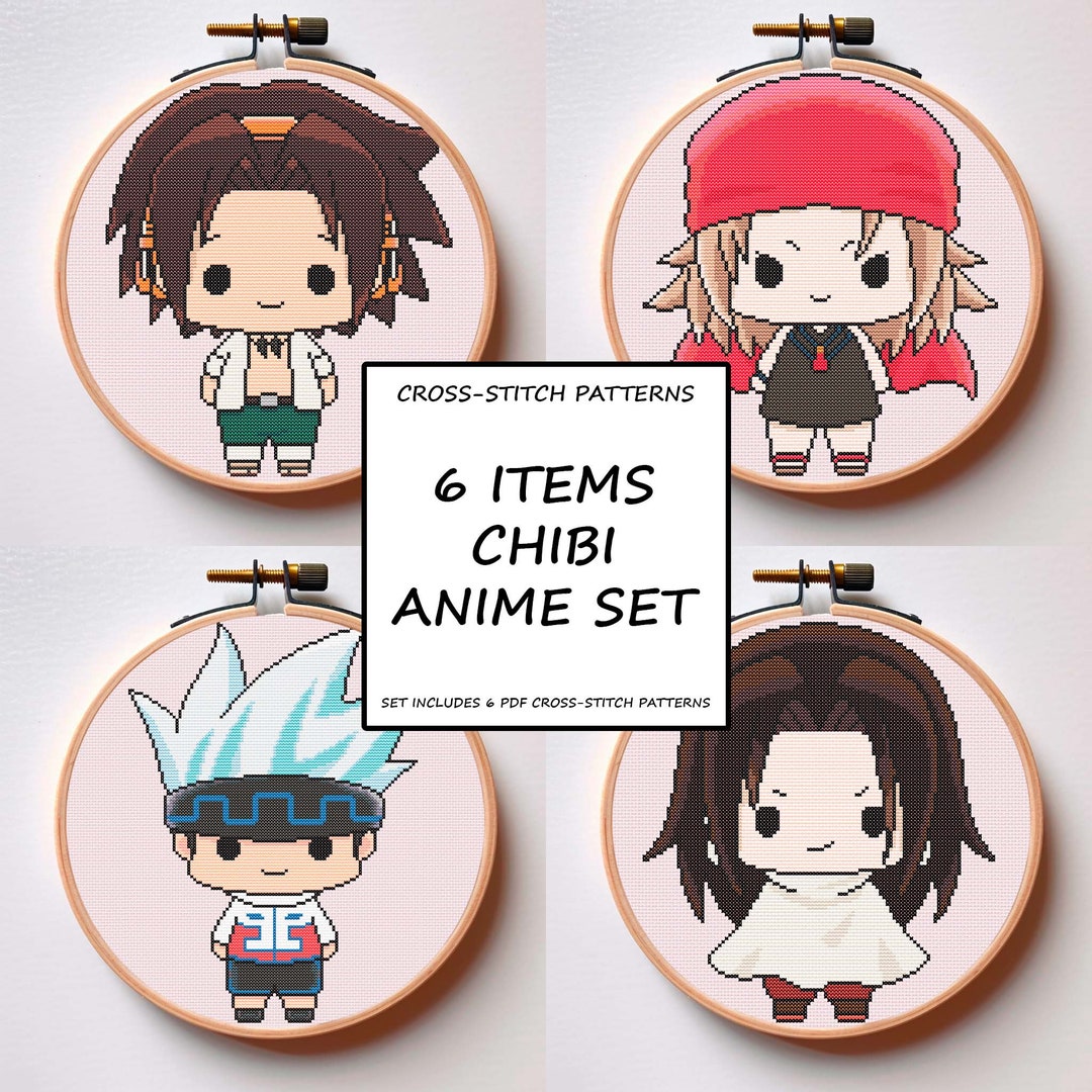 Anime Cross Stitch Pattern Set of 6 Shamans Chibi Styled Characters PDF ...