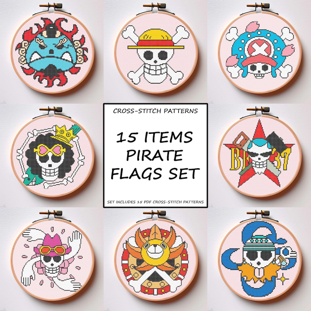 Anime Pirate Flags Cross Stitch Pattern: Strawhat Crew Set (PDF ...