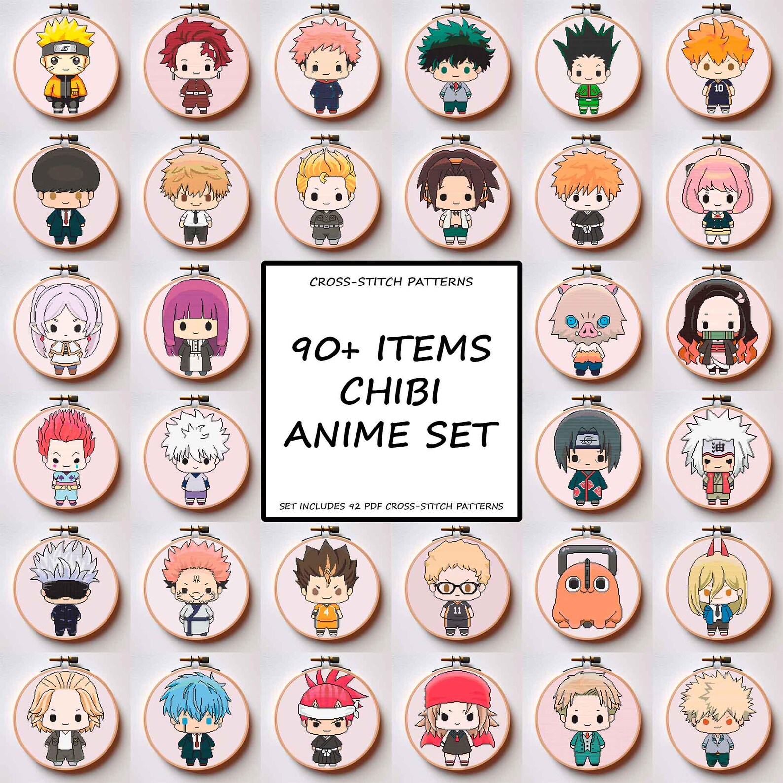 Anime Cross Stitch Pattern Set of 90+ Chibi Anime Characters PDF ...
