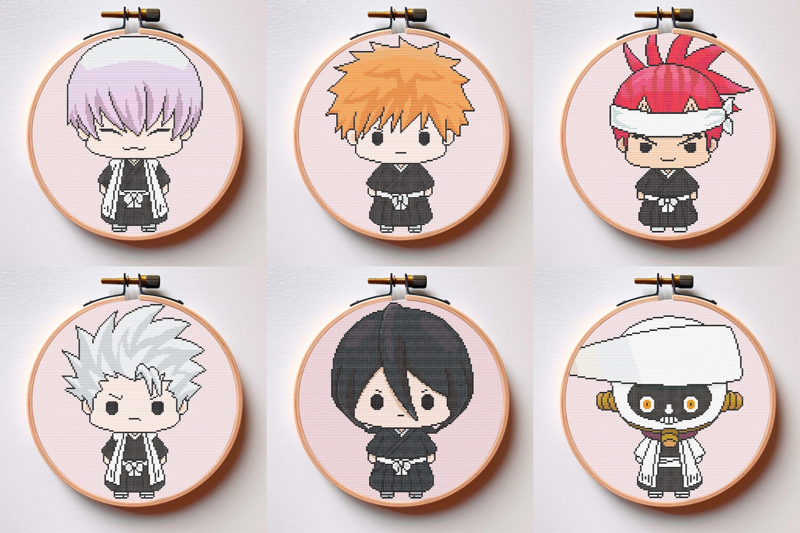 Anime Cross Stitch Pattern Set of 6 Swordmen Chibi Styled Characters ...