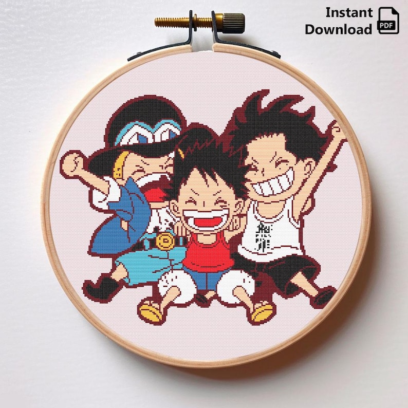 Anime Cross Stitch Pattern Three Brothers Pirates Strawhat Instant ...
