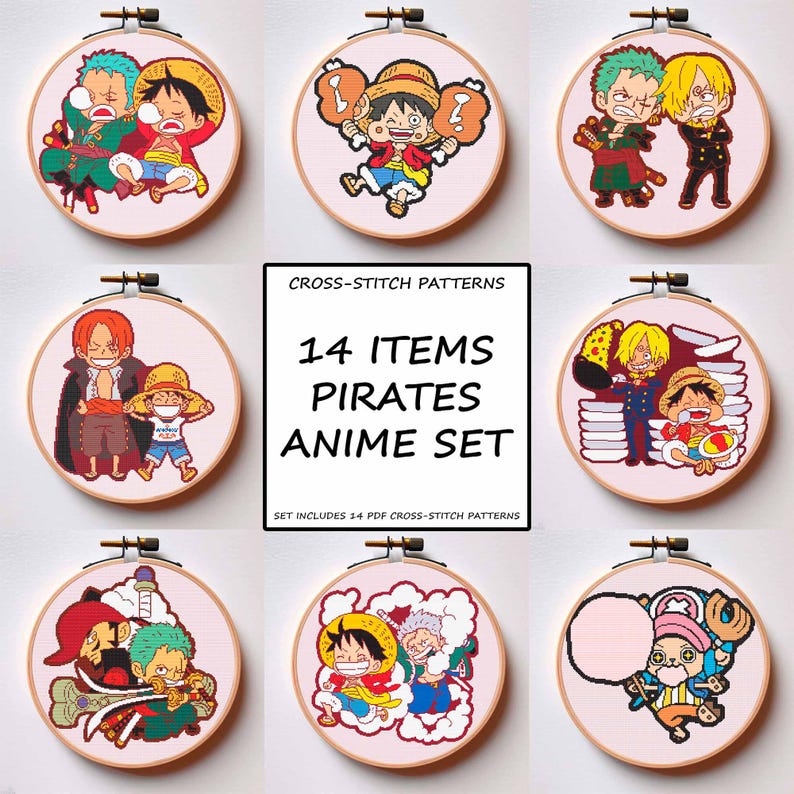 Anime Pirate Chibi Cross Stitch Pattern: 14 Character Set (PDF Download ...