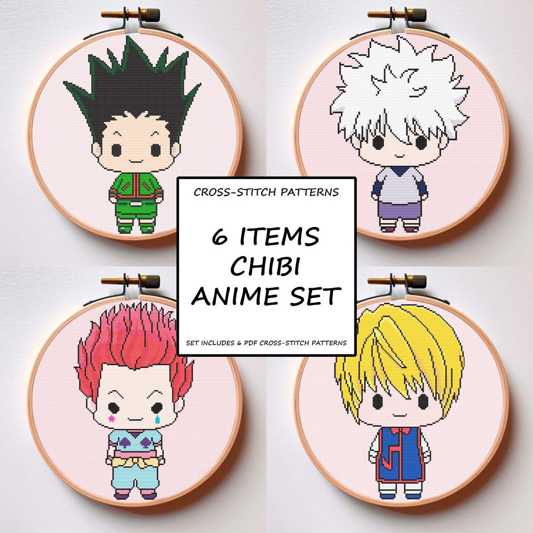 Anime Cross Stitch Pattern Set of 6 Hunter Chibi Styled Characters PDF ...