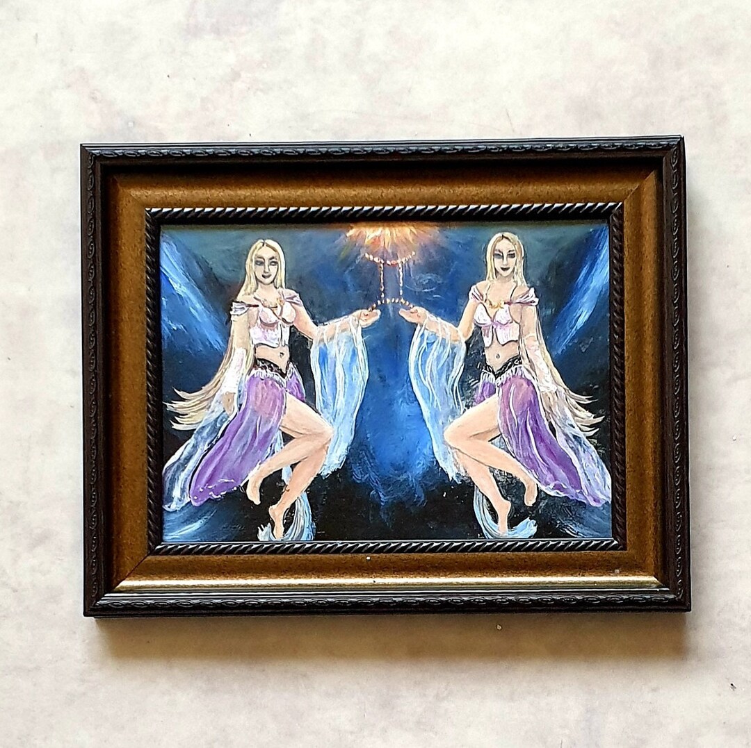 Gemini Sign Zodiac Miniature Painting. Original Oil Painting. Unique ...