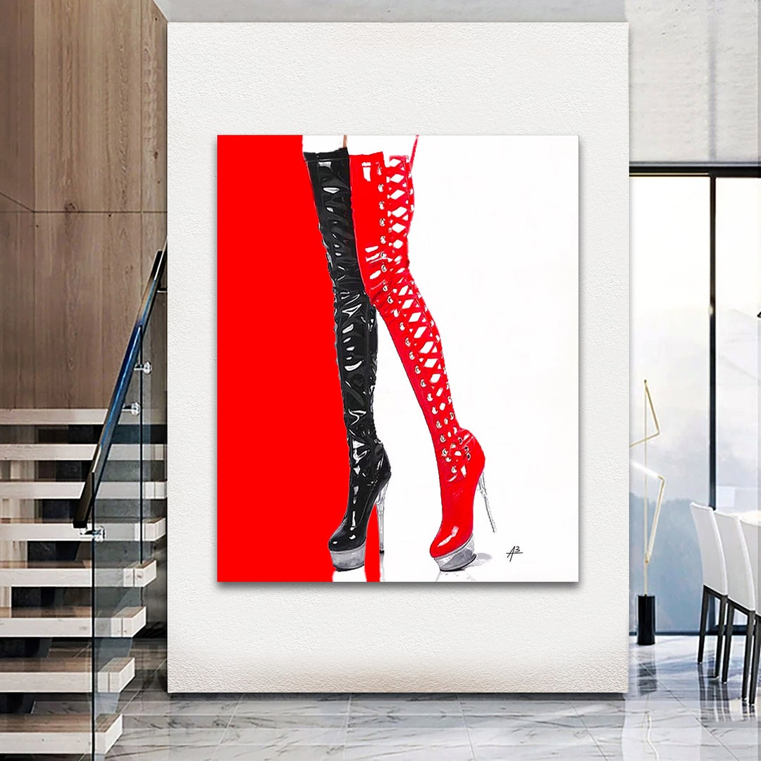 Black Red Boots - XXL Pop Art Canvas Picture 140x100 Cm - Digital Mural ...
