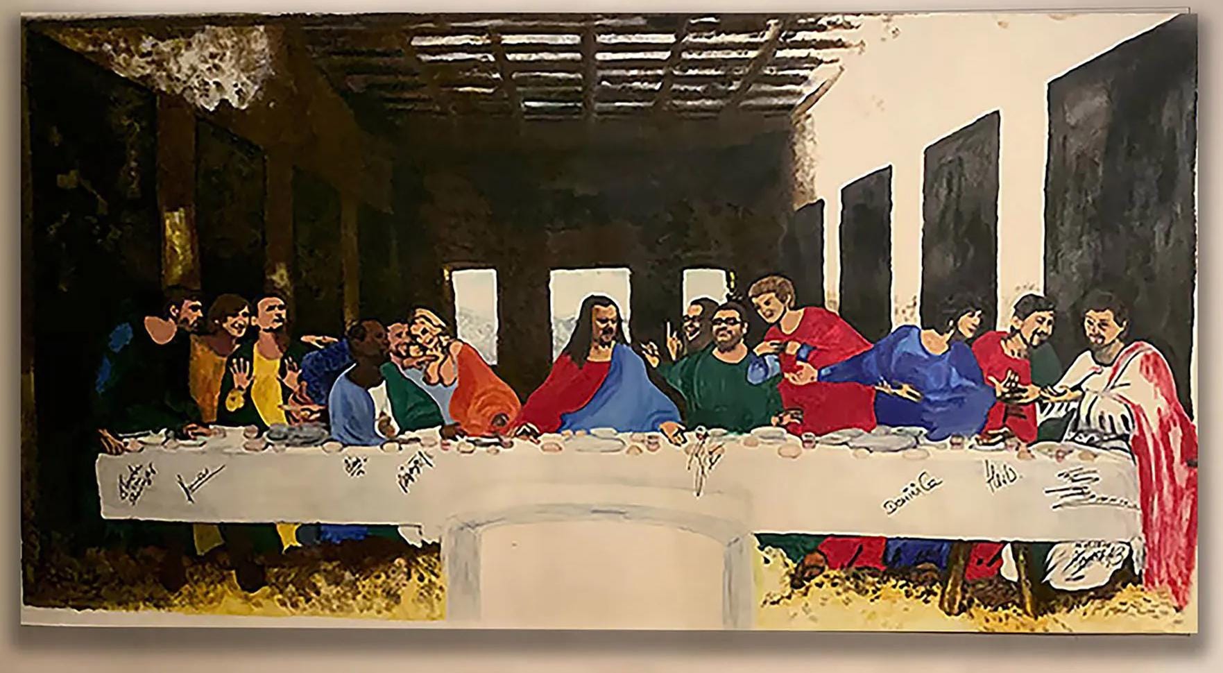 Last Supper Painting, TV Total Artwork, Satirical Wall Art, Pop Culture ...
