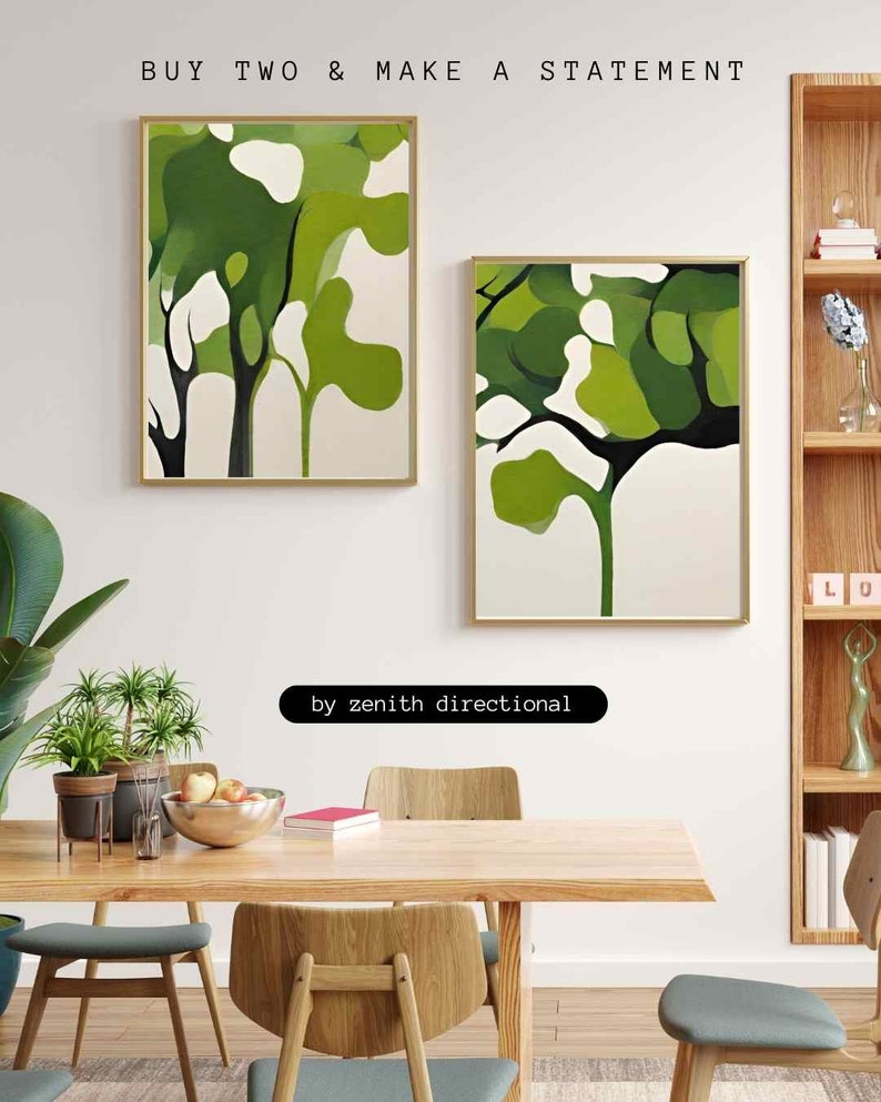 Unique Green Abstract Tree Canvas Print: Modern Landscape Wall Art - Etsy