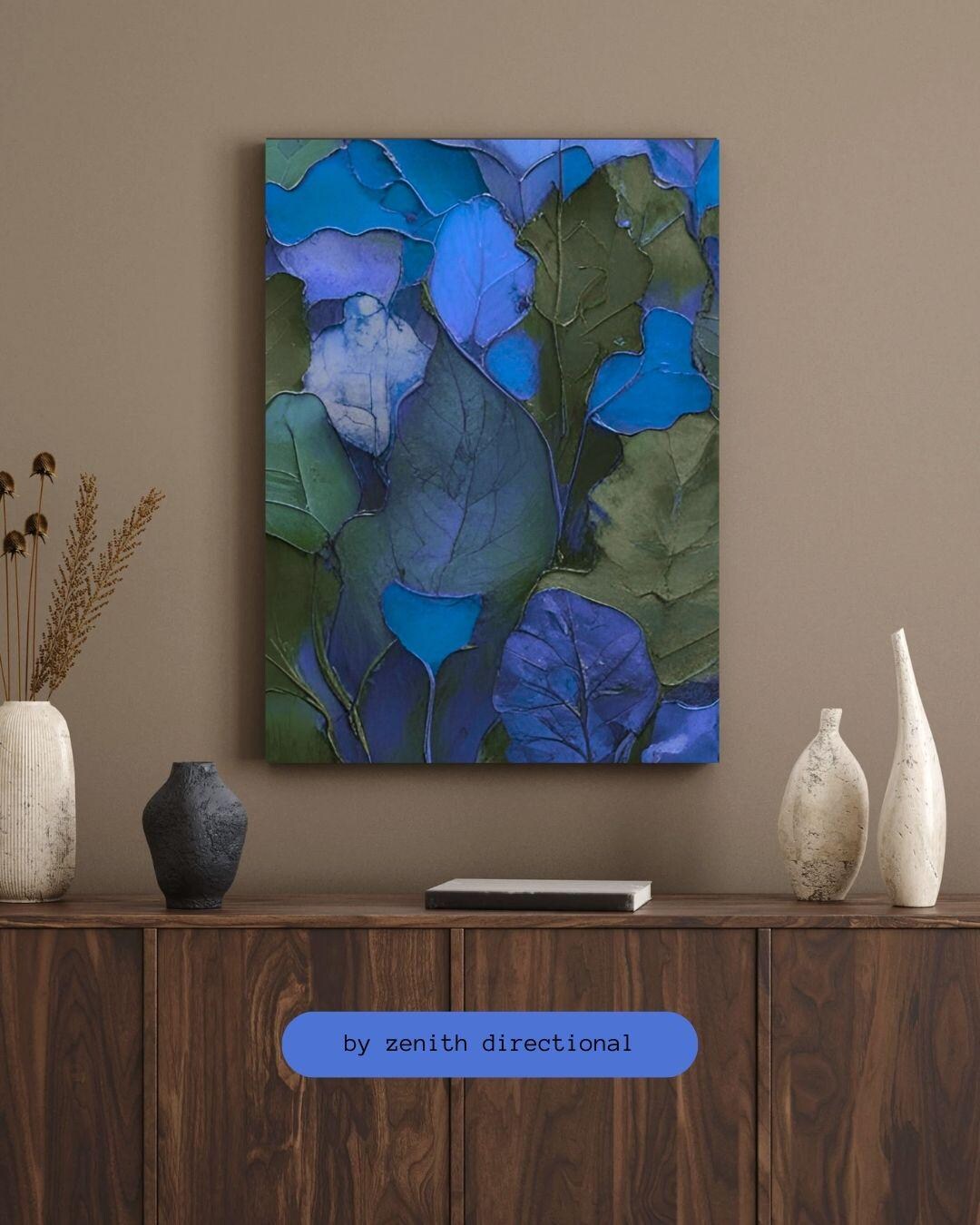 Blue Periwinkle Leaf Abstract Canvas Print: Modern Glam Wall Art - Etsy