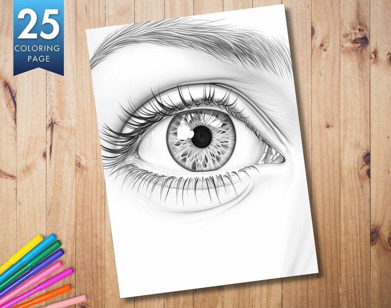 25 Realistic Eyes Digital Coloring Book, Woman Eye Printable PDF, Man ...