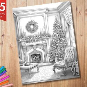25 Christmas Interior Design Coloring Book, Christmas Room Architecture ...