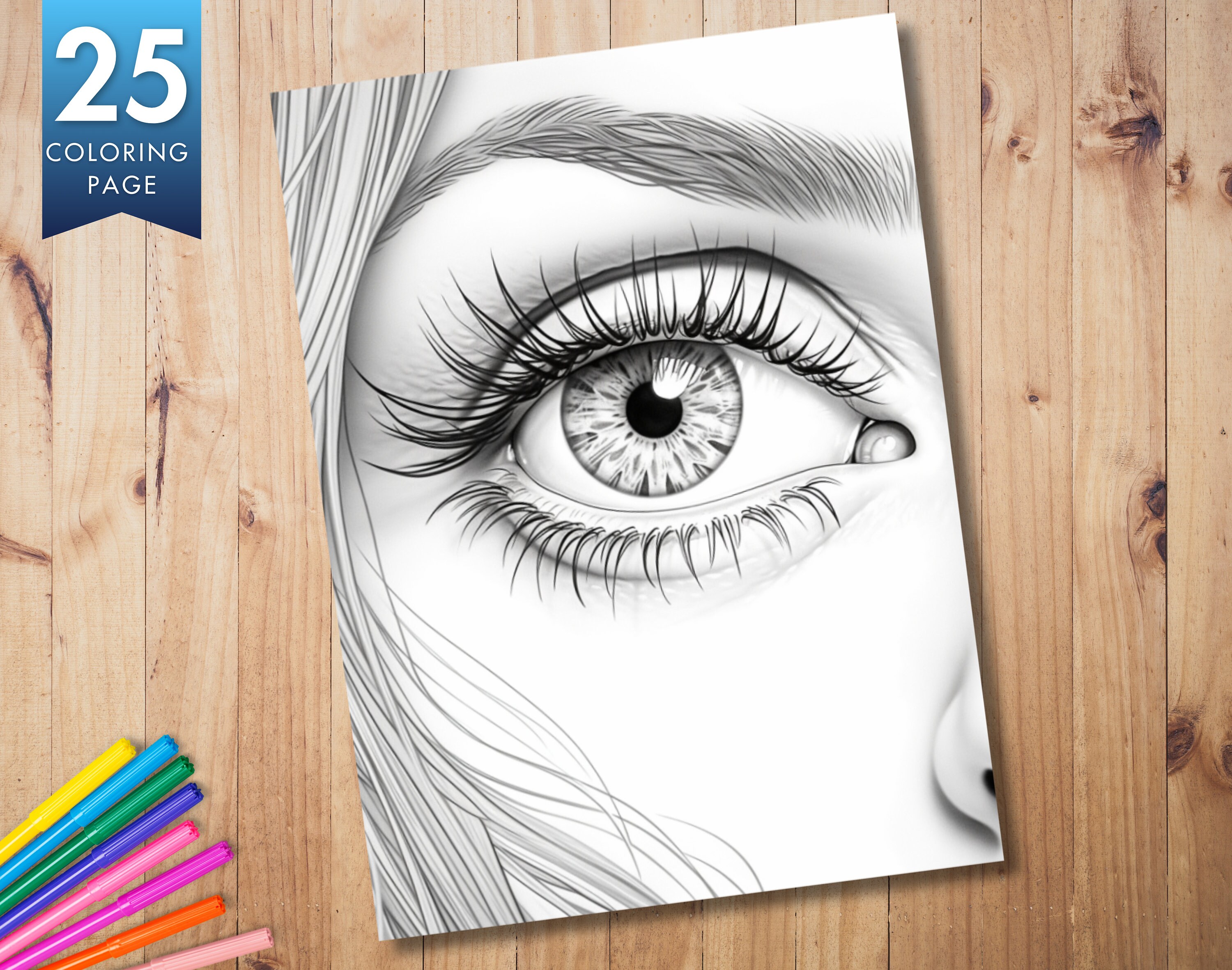25 Realistic Eyes Digital Coloring Book, Woman Eye Printable PDF, Man ...