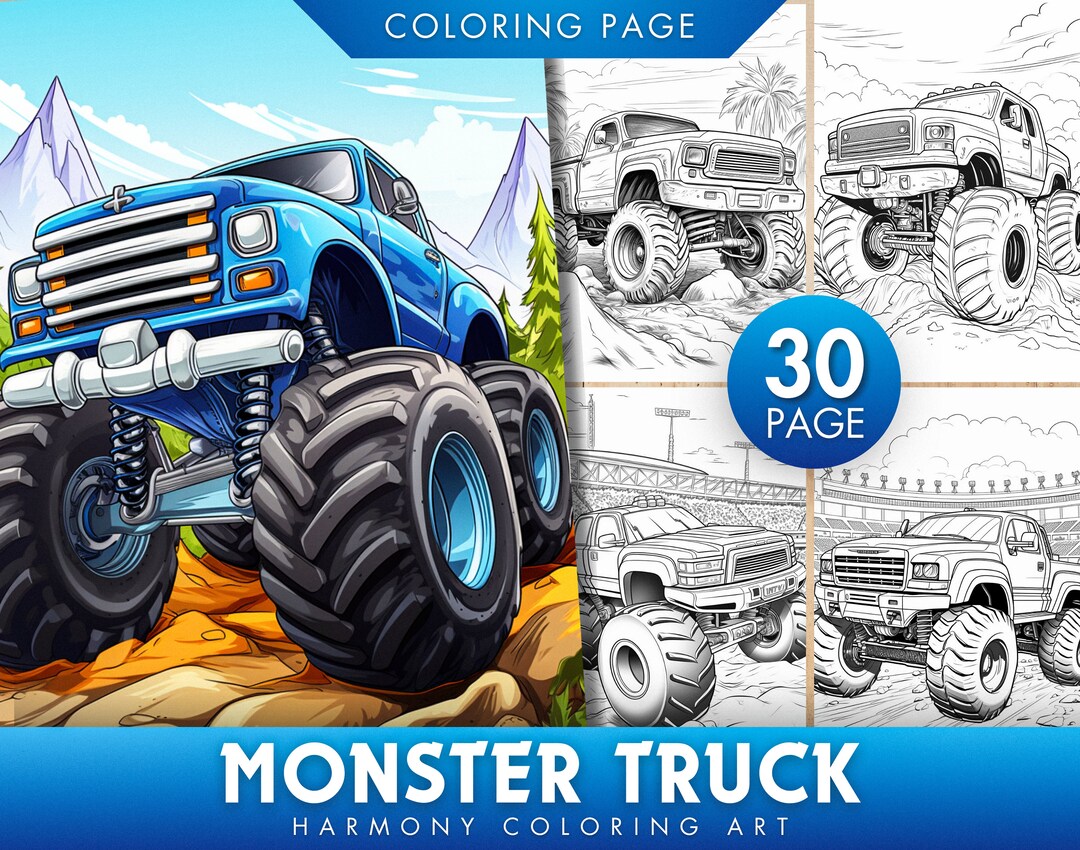 Monster Truck Coloring Pages – 30 Adventures for Kids and Adults (PDF ...