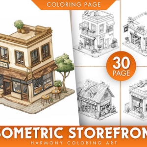 30 Isometric Storefront Coloring Printables, Cute Storefronts, Jpg ...