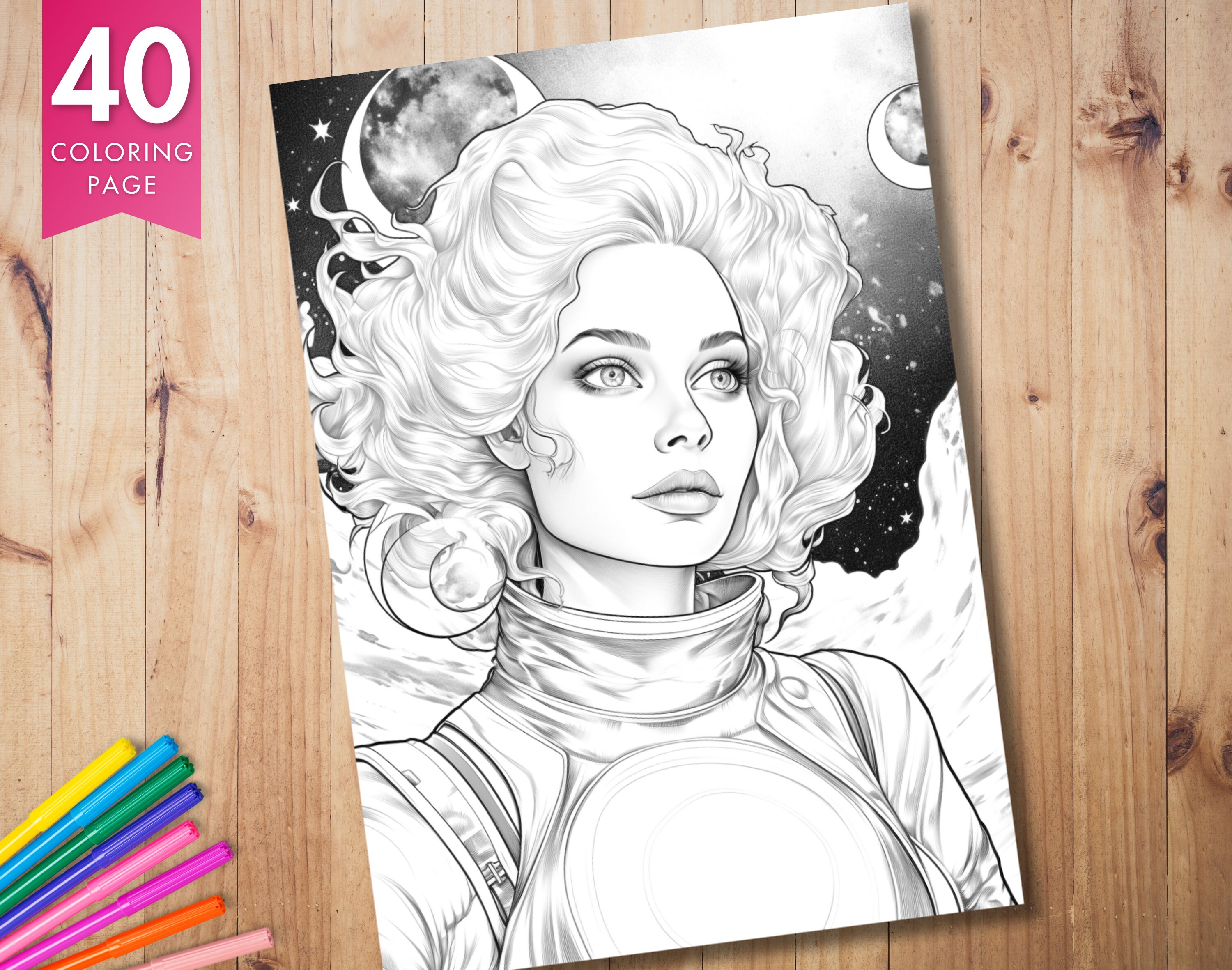 40 Galaxy Queen: Sci-fi Coloring Book Coloring Pages for Adults, Cosmic ...
